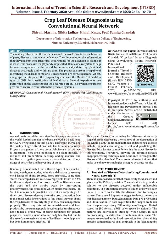 Crop Leaf Disease Diagnosis using Convolutional Neural Network | PDF
