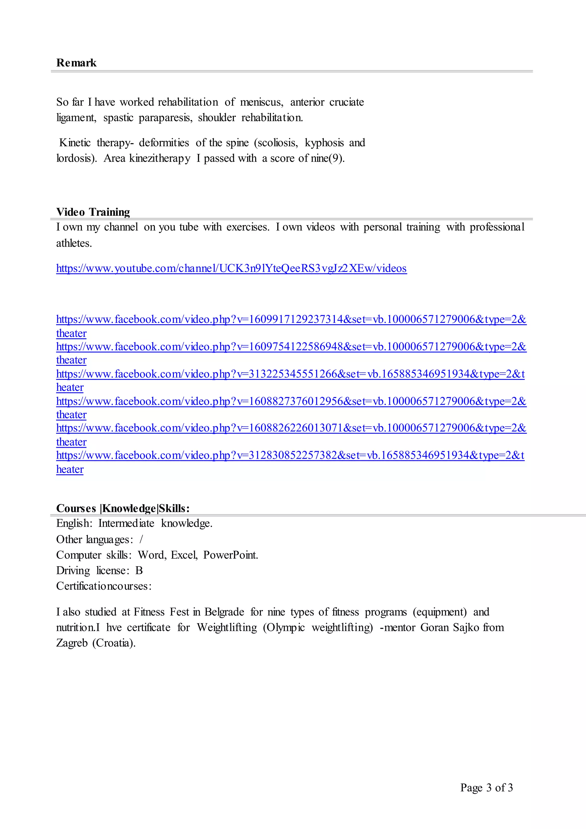 Vladimir Petrovic Fitness Trainer cv (1) | PDF