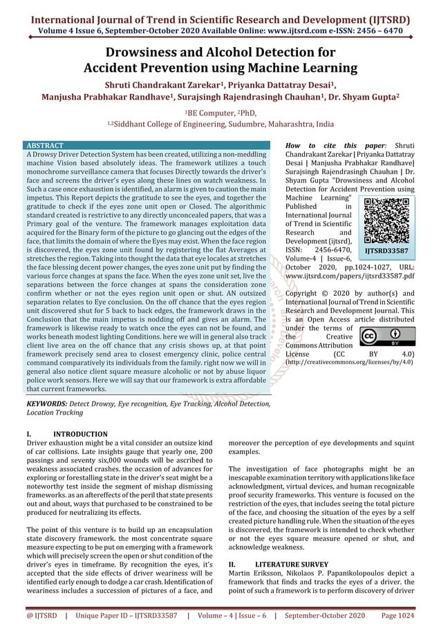 Drowsiness and Alcohol Detection for Accident Prevention using Machine ...