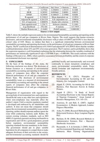 Environmental Sustainability Accounting and the Performance of Oil and ...