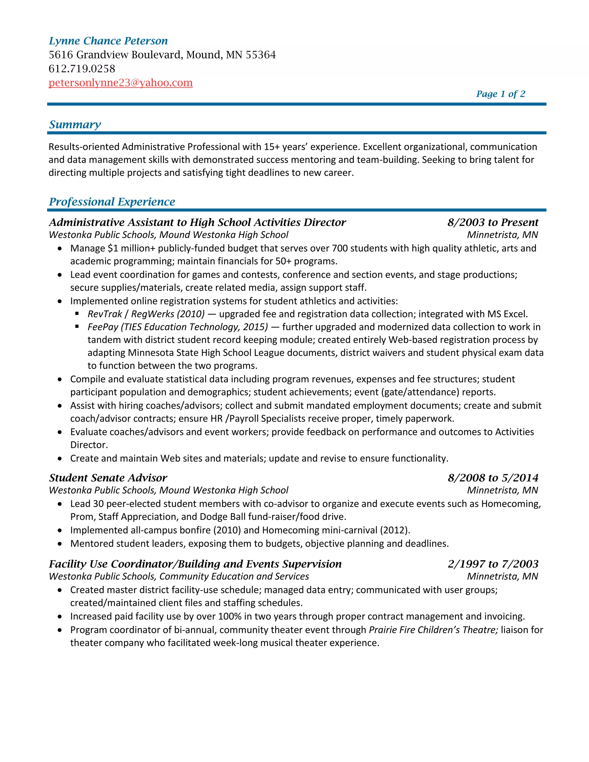 Lynne Chance Peterson Resume Jan2016 | PDF