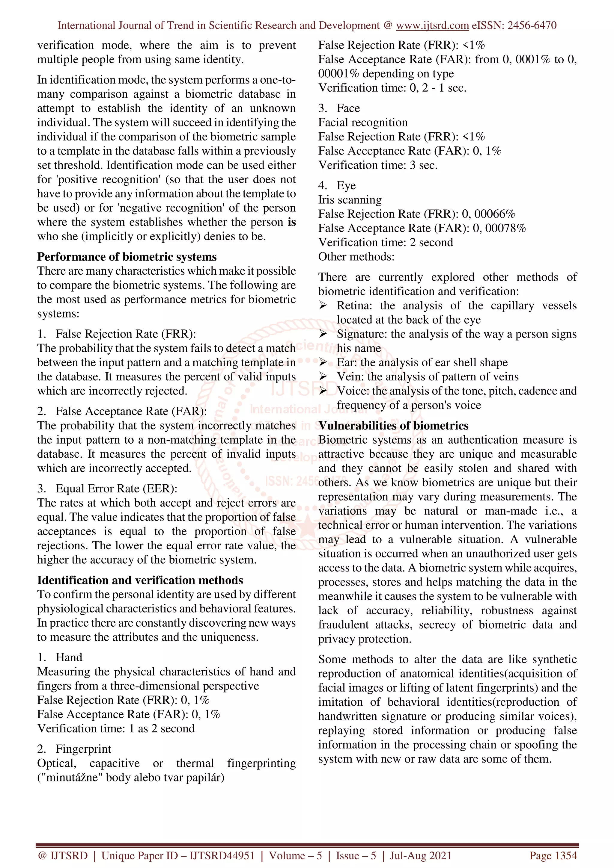 Security Issues Related to Biometrics | PDF