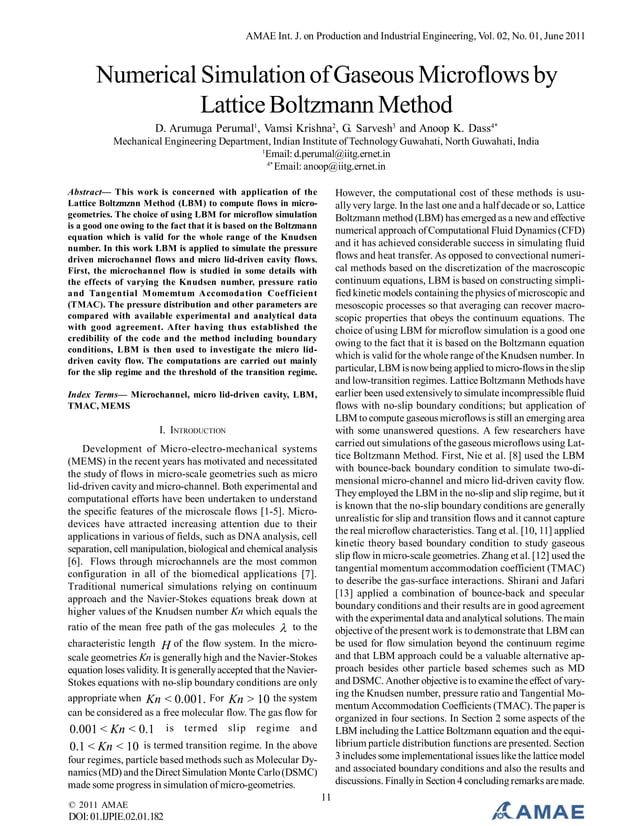 Numerical Simulation of Gaseous Microflows by Lattice Boltzmann Method | PDF