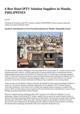 6 Best Hotel IPTV Solution Suppliers in Manila, PHILIPPINES | PDF