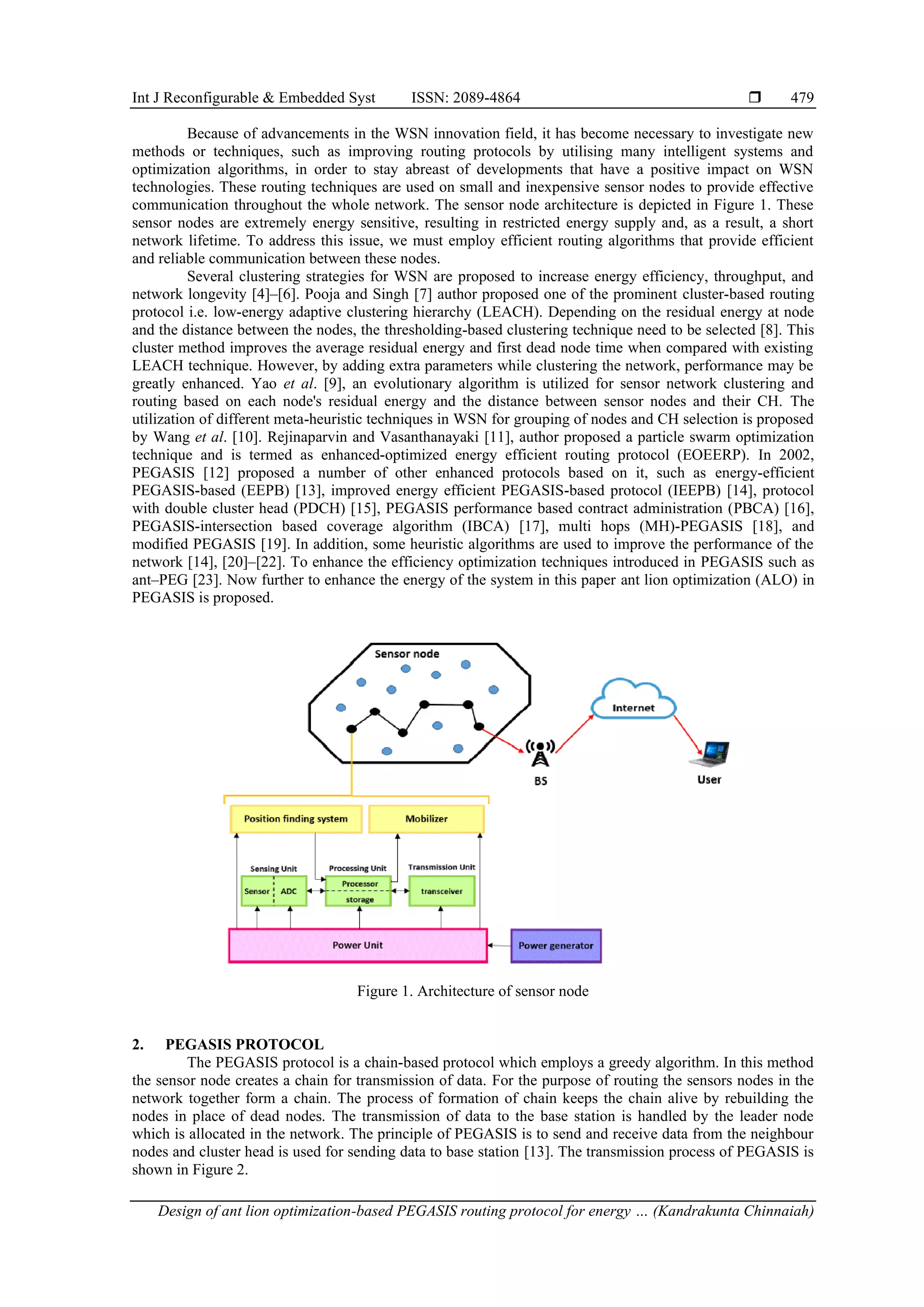 Design Of Ant Lion Optimization Based Pegasis Routing Protocol For