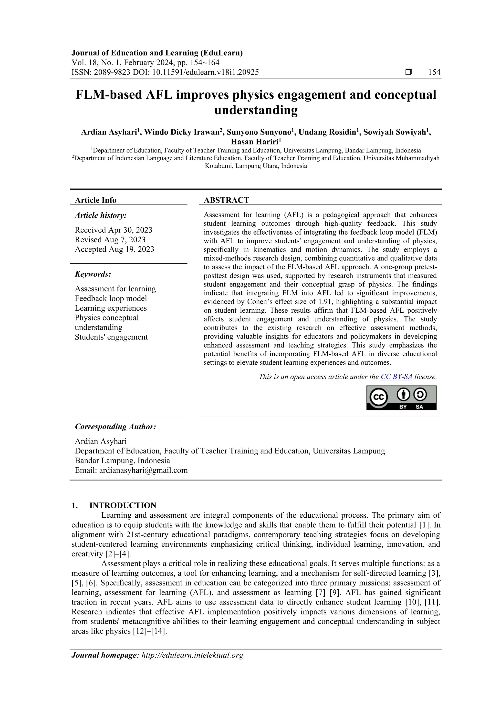 FLM-based AFL improves physics engagement and conceptual understanding ...