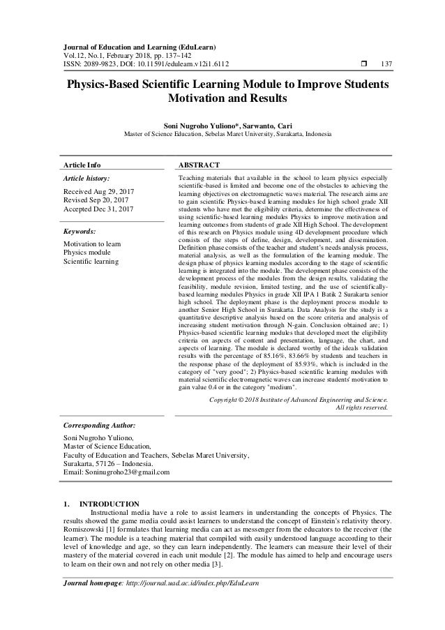 Physics-Based Scientific Learning Module to Improve Students Motivation ...