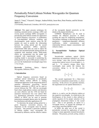 Periodically Poled Lithium Niobate Waveguides for Quantum Frequency Conversion Jim Toney Boston ...