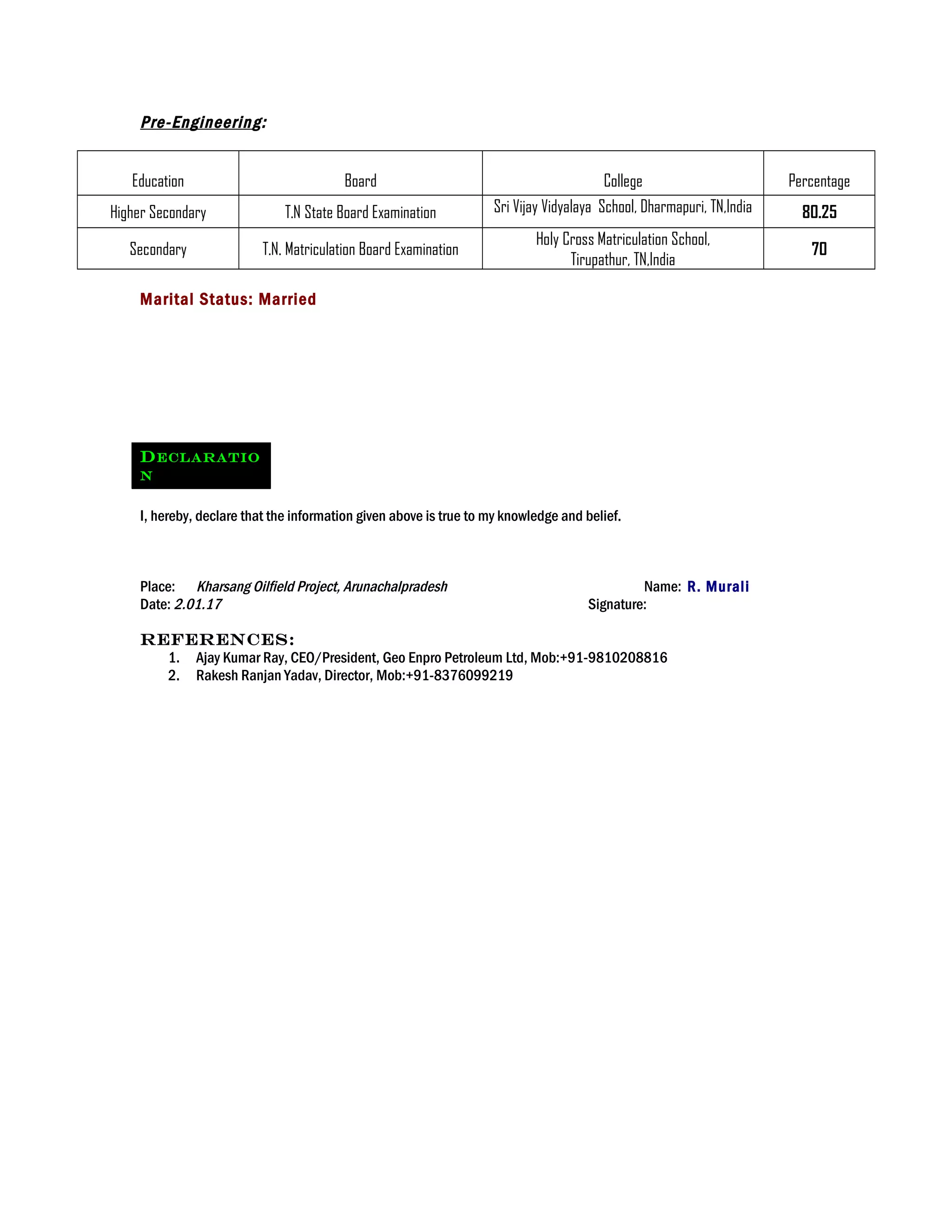 Petroleum Engr.R.Murali_CV(1) | DOC | Civil Engineering Industry | Industries