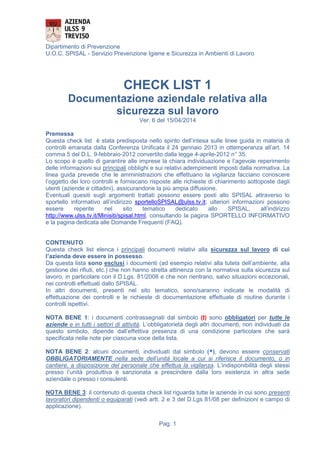 182 2016 check-list - documentazione aziendale relativa alla sicurezza ...