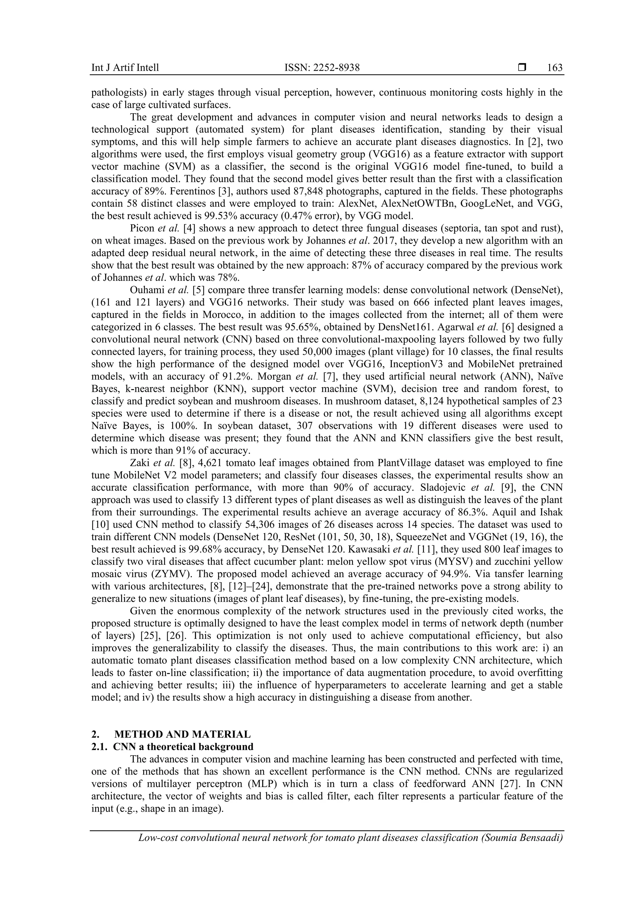 Low-cost convolutional neural network for tomato plant diseases classification | PDF