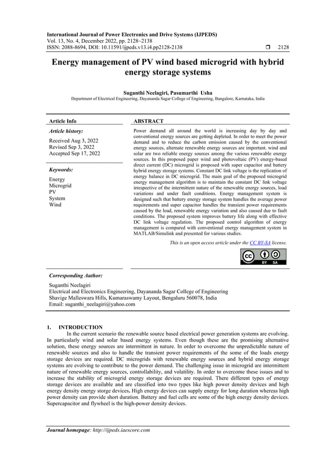 Energy Management Of Pv Wind Based Microgrid With Hybrid Energy Storage