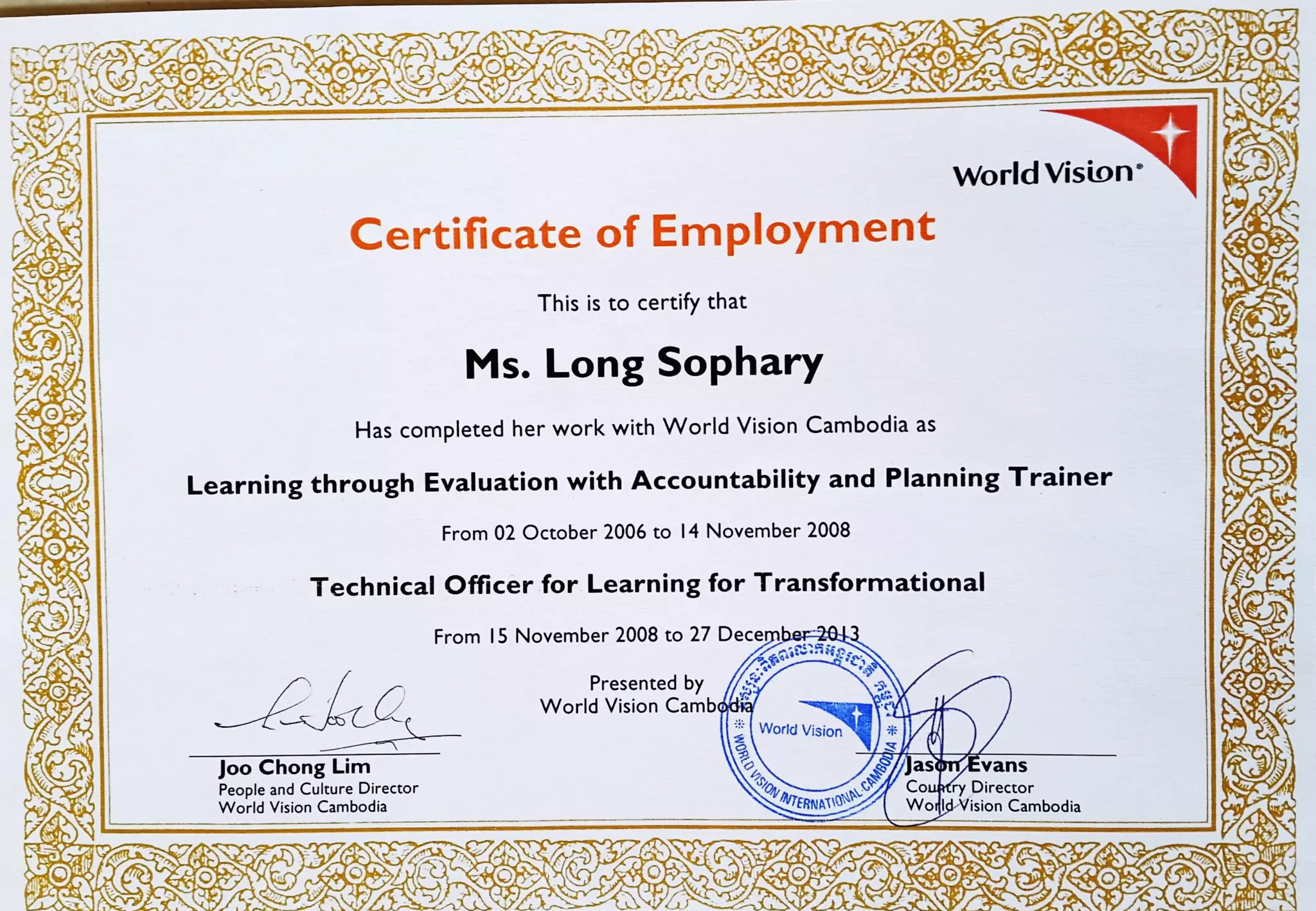 certificate of employment with WVC | PPT