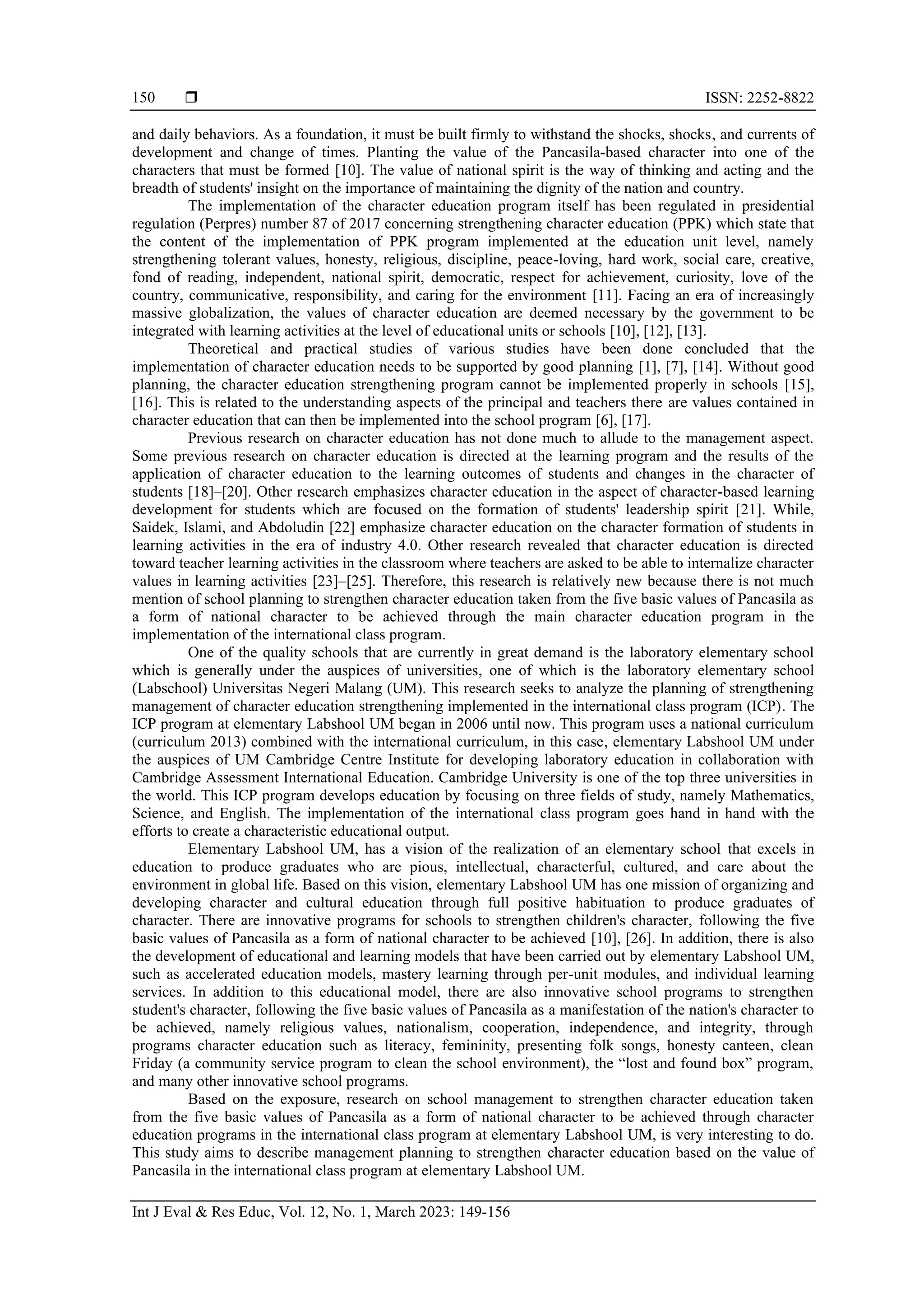 Strengthening character education planning based on Pancasila value in ...