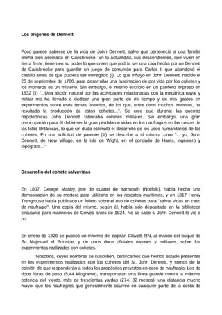 1826 - 15 de Enero John Dennett presento su Propio Mecanismo de Cohetes ...