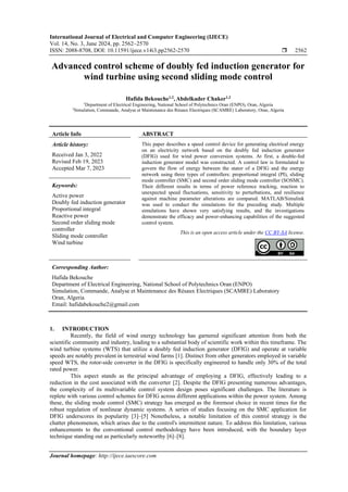 Advanced control scheme of doubly fed induction generator for wind turbine using second sliding ...