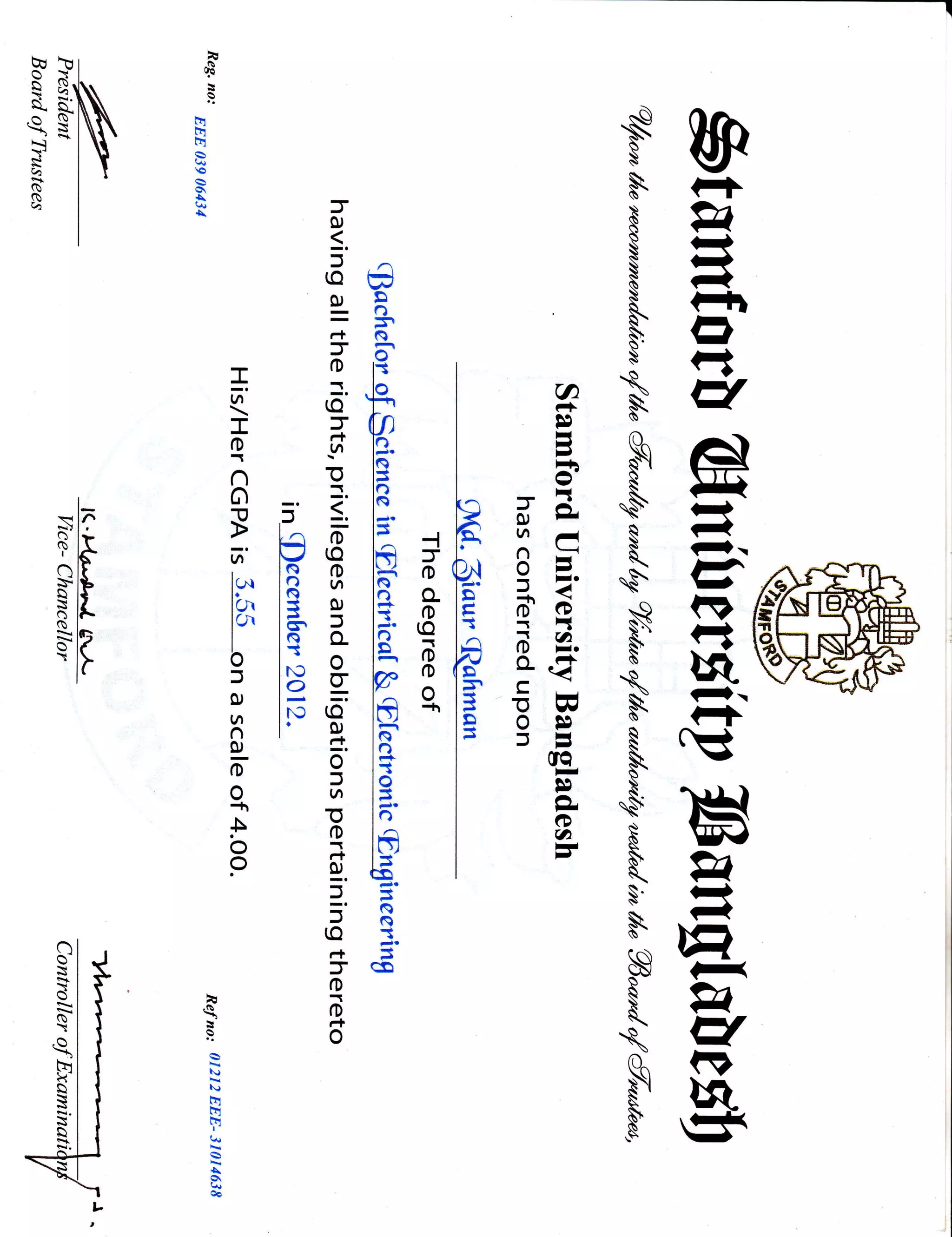 B.Sc in EEE Certificate | PDF