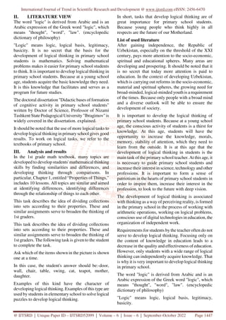 Development of Logical Thinking in Elementary Mathematics Classes | PDF