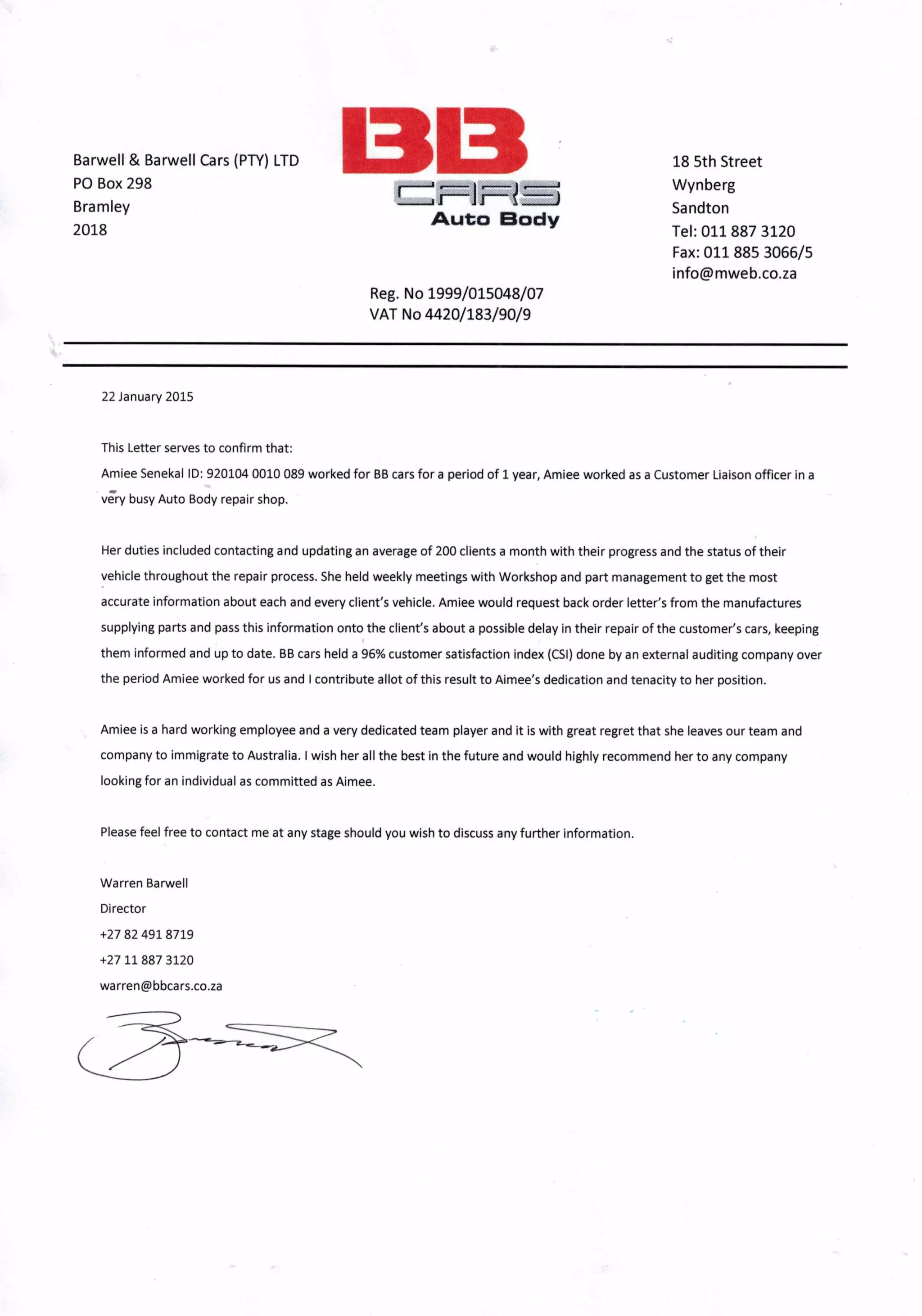 BB Cars Ref Letter | PDF