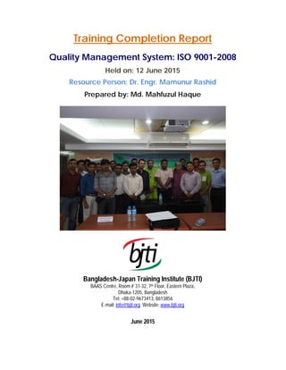 Training Completion Report_Quality Management System_Organization | PDF