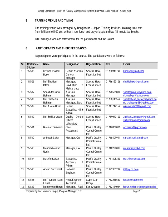 Training Completion Report_Quality Management System_Organization | PDF ...