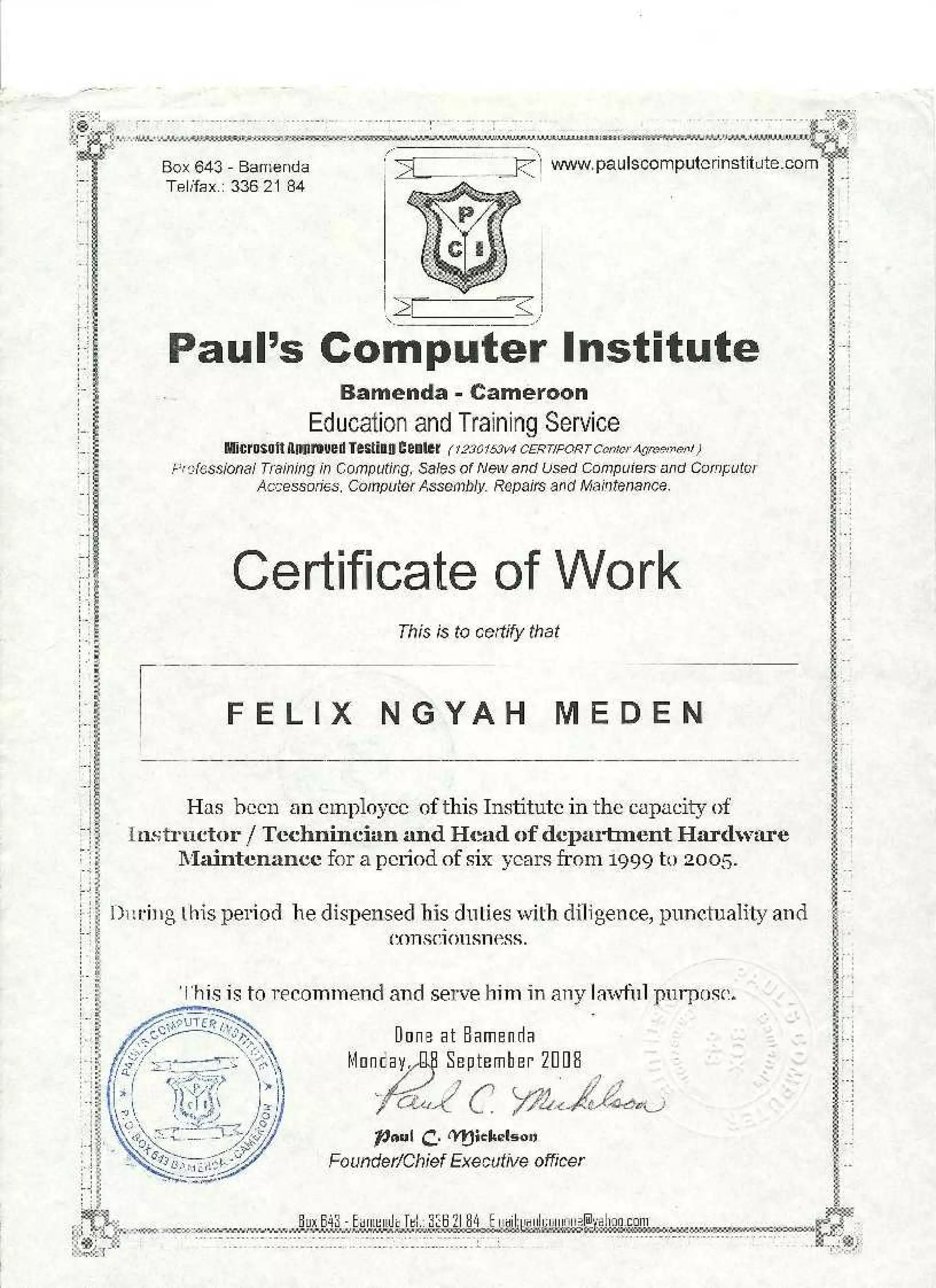 Work certificate PCI | PDF | Computing | Technology & Computing