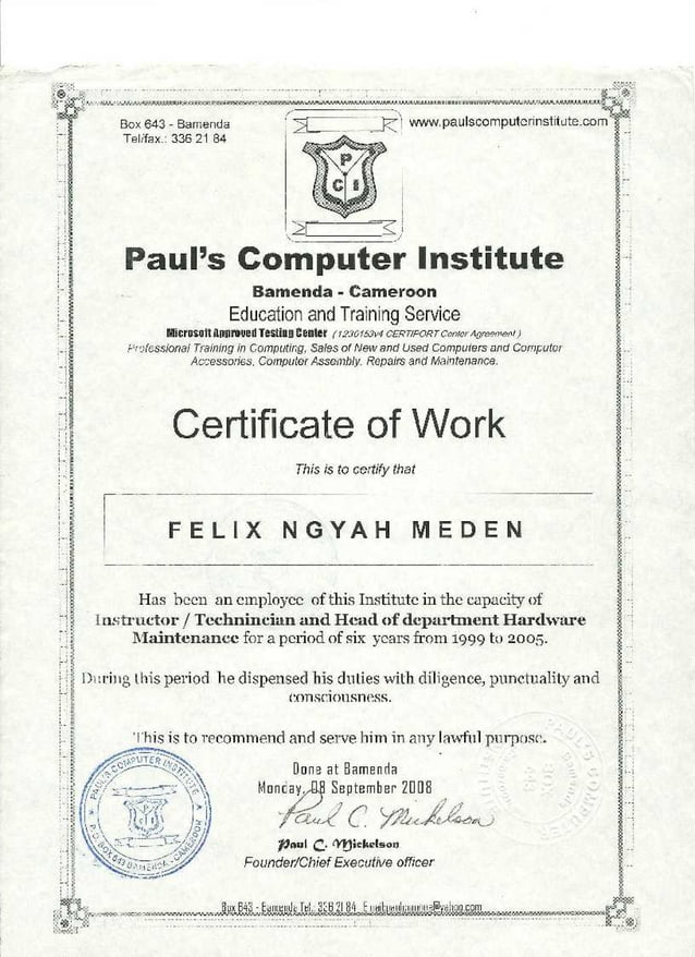 Work certificate PCI | PDF