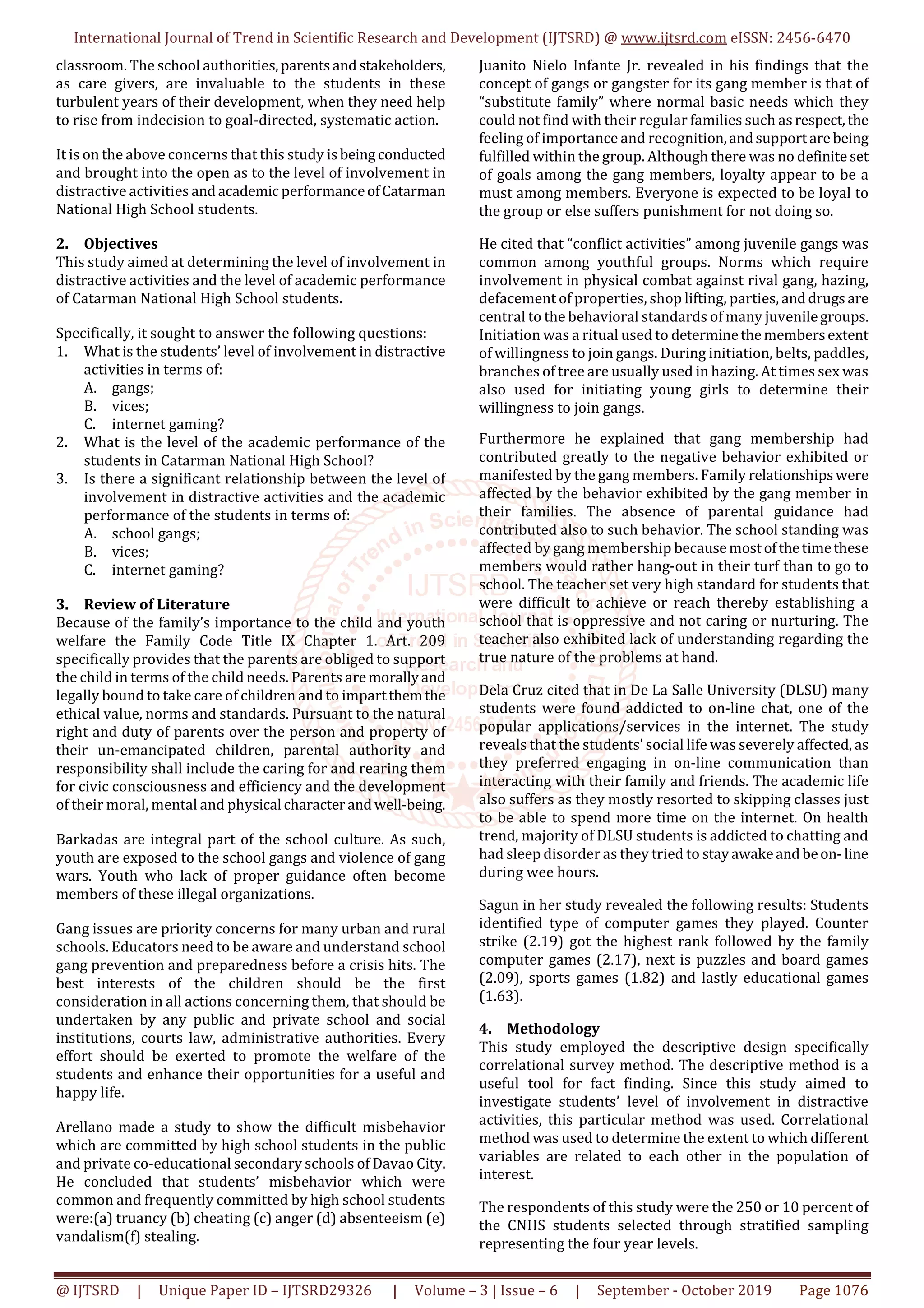 Involvement in Distractive Activities and Academic Performance of ...