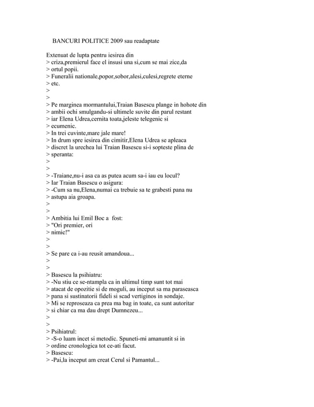 183 bancuri politice 2009 readaptate | PDF