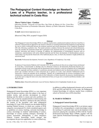 The Pedagogical Content Knowledge on Newton's Laws of a Physics teacher, in a professional ...