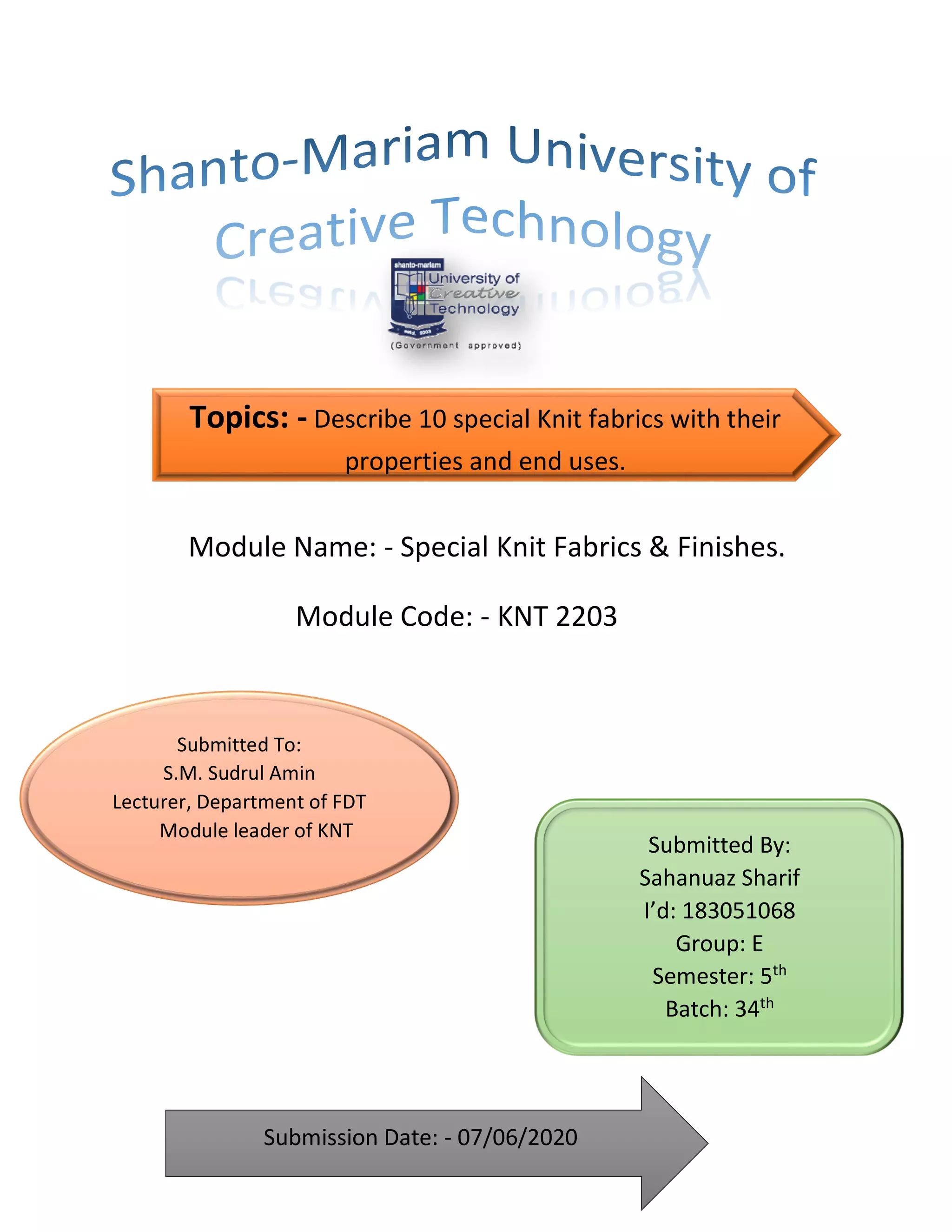 10 special Knit fabrics with their properties and end uses. | PDF