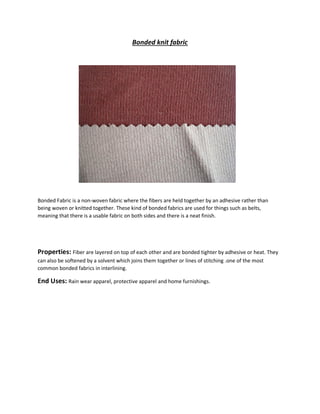 10 special Knit fabrics with their properties and end uses. | PDF