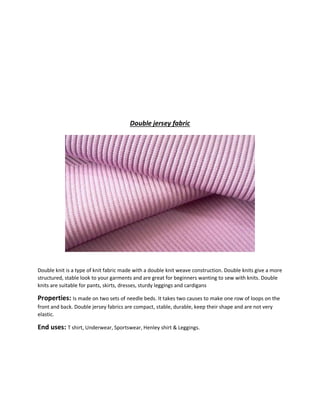 10 special Knit fabrics with their properties and end uses. | PDF