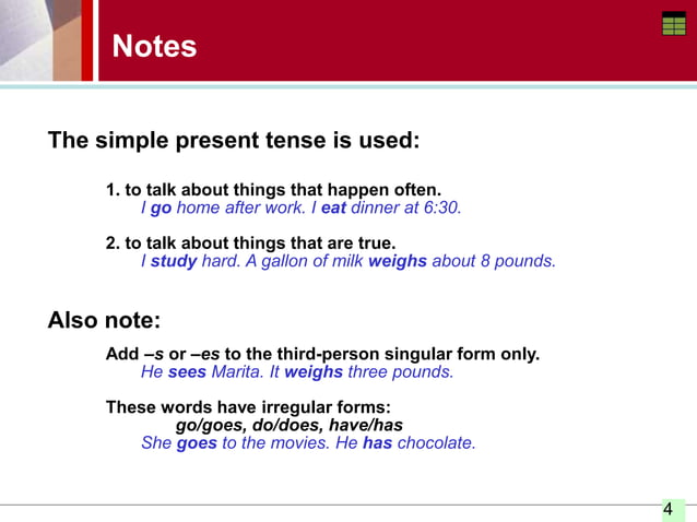 Simple present tense and rules 3rdperson | PPT