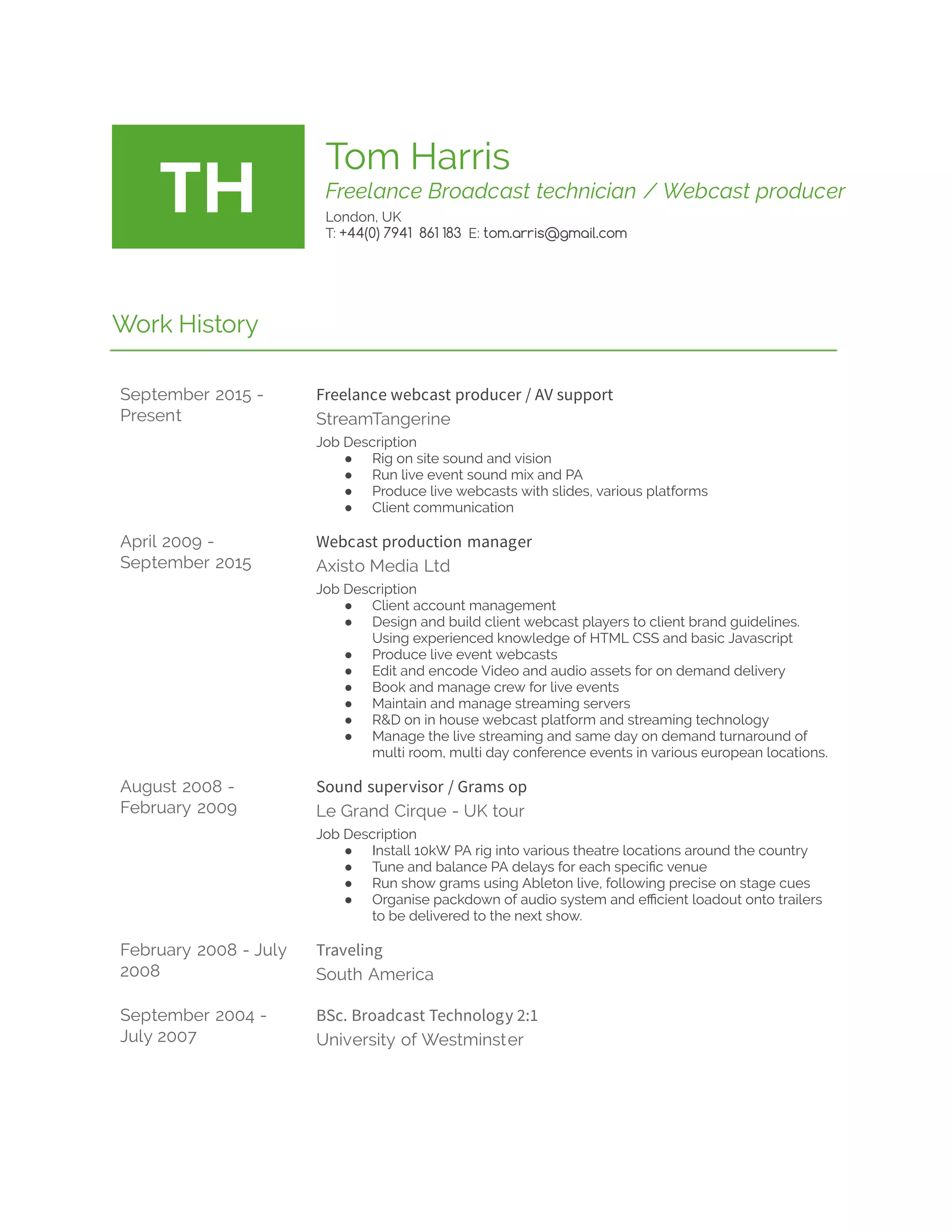TomHarris-WorkHistory | PDF