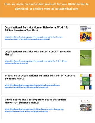 Organizational Behavior Human Behavior at Work 14th Edition Newstrom ...