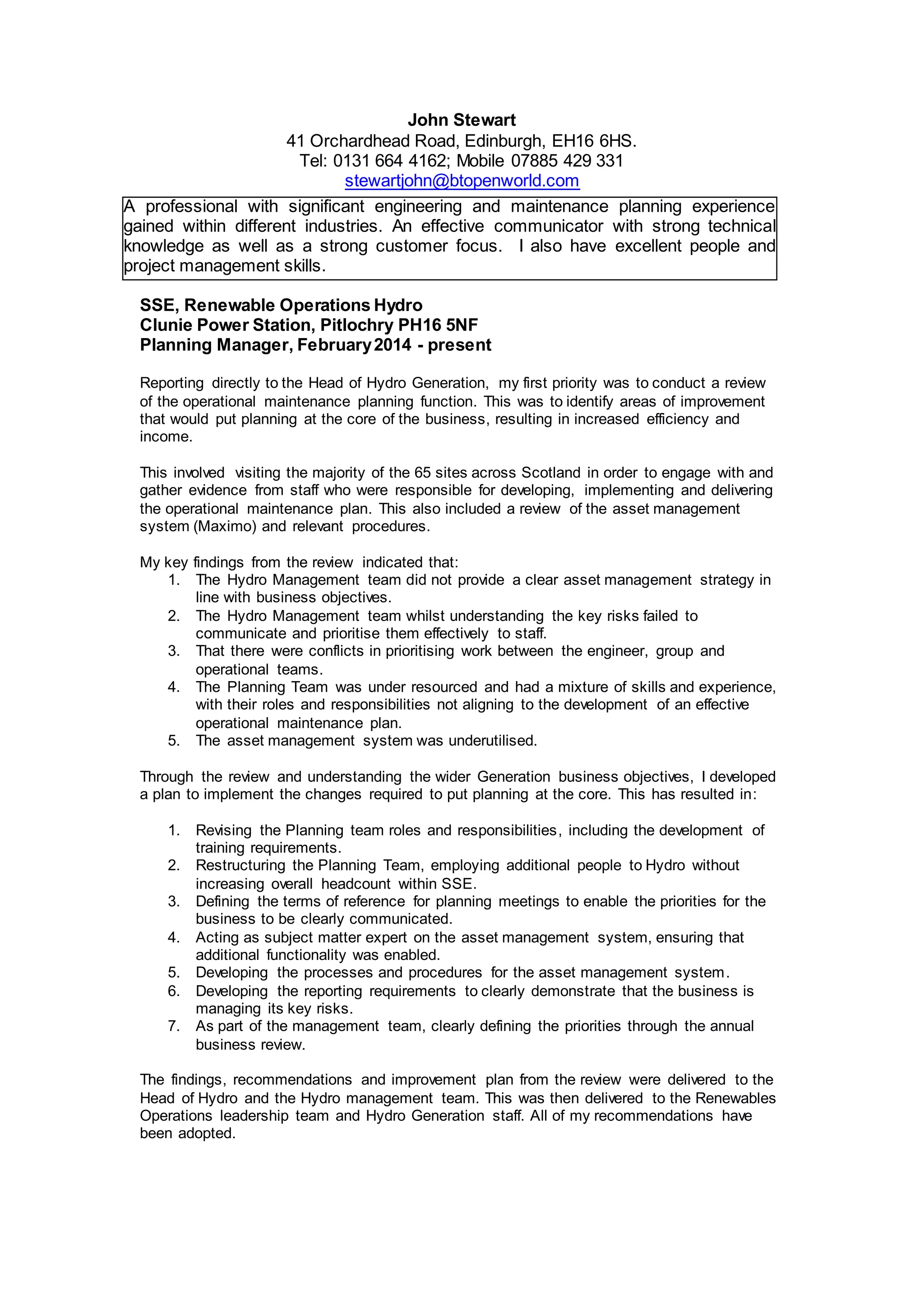 John Stewart CV 2016 | DOCX