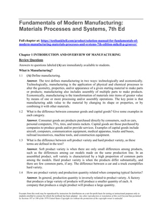 Solution Manual for Fundamentals of Modern Manufacturing: Materials ...