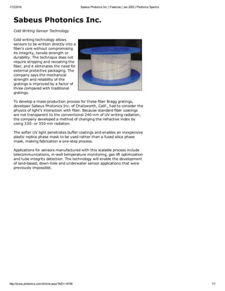Sabeus Photonics Inc | PDF
