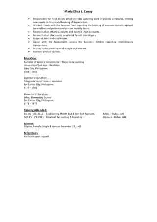 cv of Maria Elissa Canoy | DOCX | Business Accounting & Finance | Business