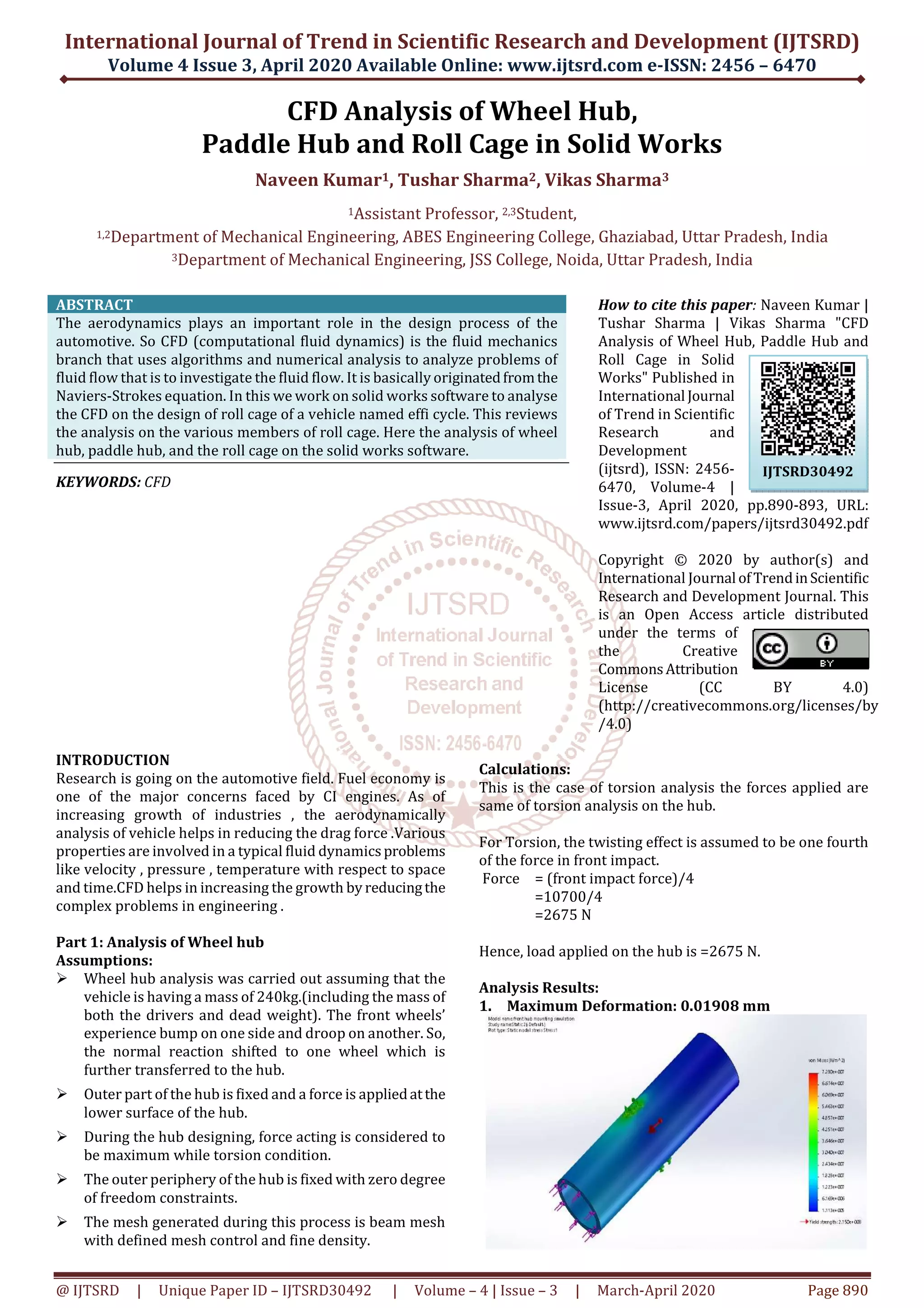 CFD Analysis of Wheel Hub, Paddle Hub and Roll Cage in Solid Works | PDF