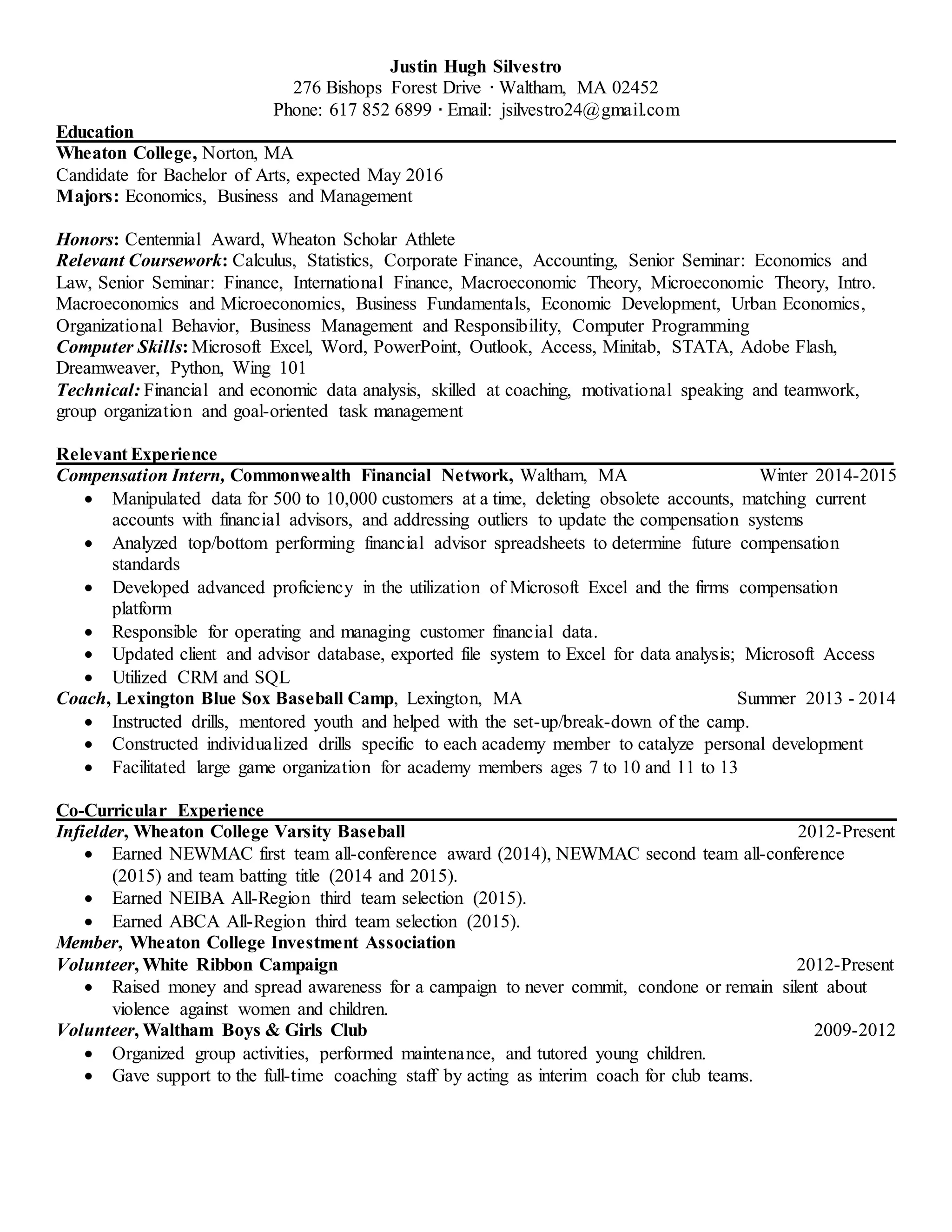 Silvestro_Justin Resume | DOCX | Business | Business and Finance