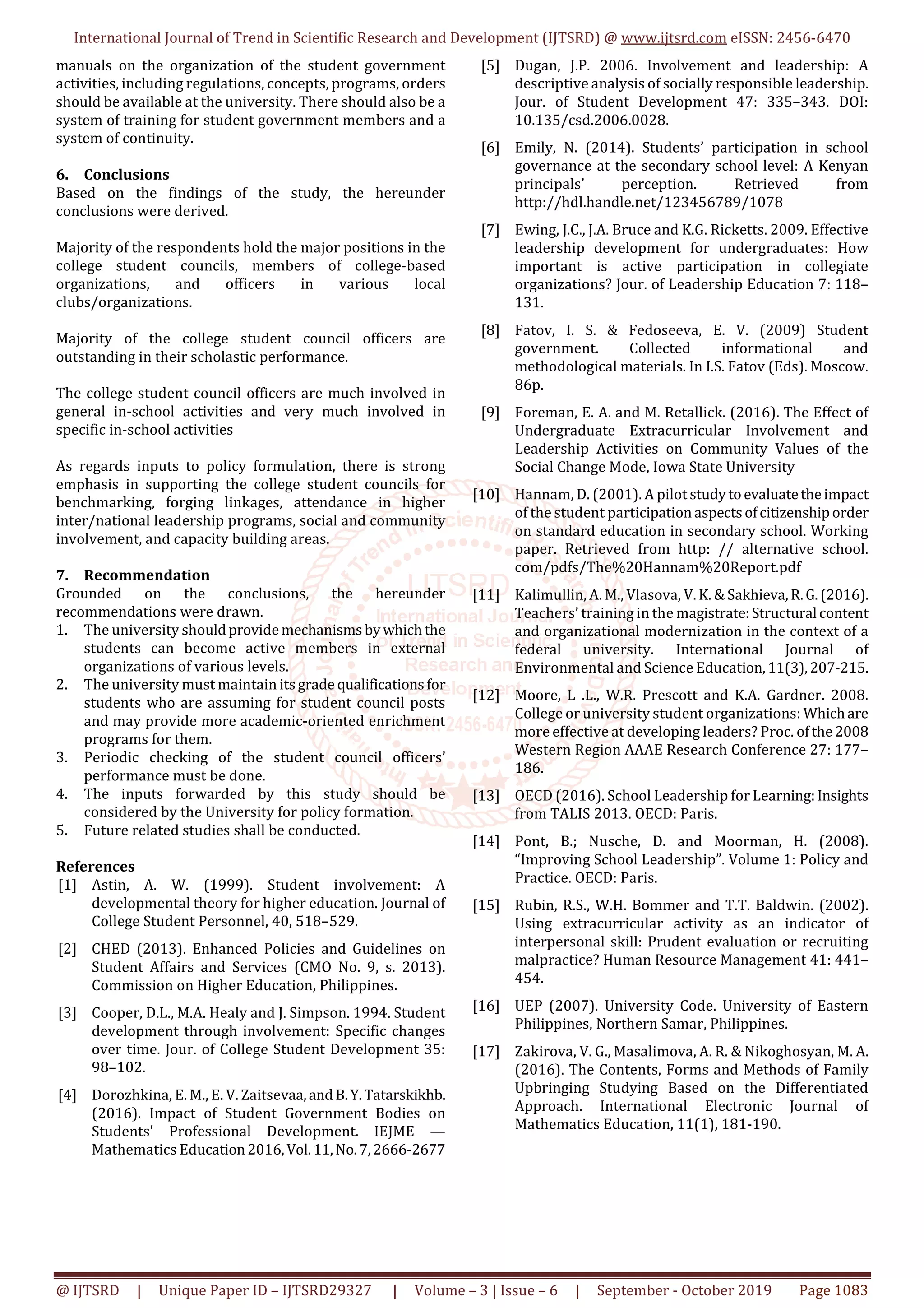 In School Activities and Scholastic Performance of the College Council ...