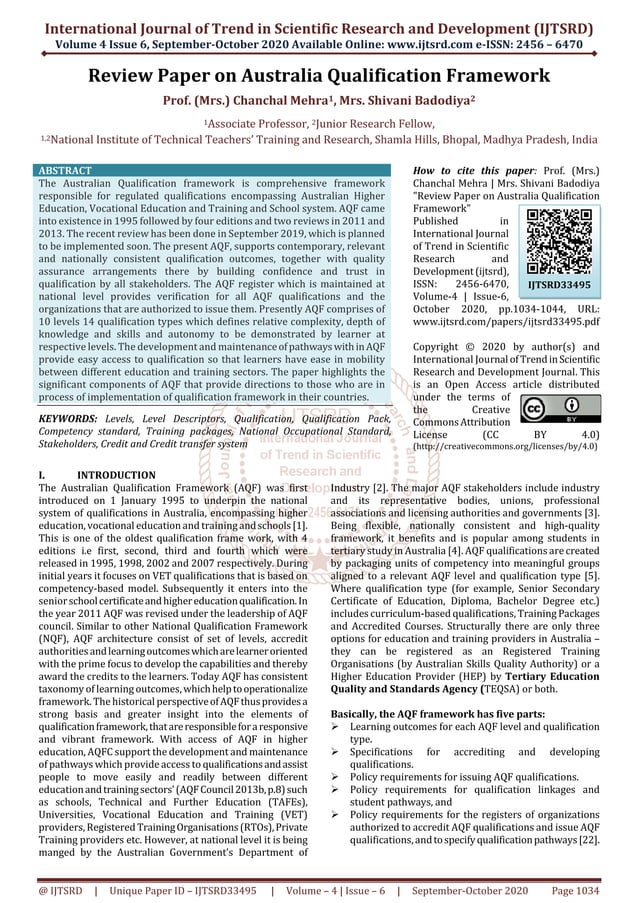 Review Paper on Australia Qualification Framework | PDF