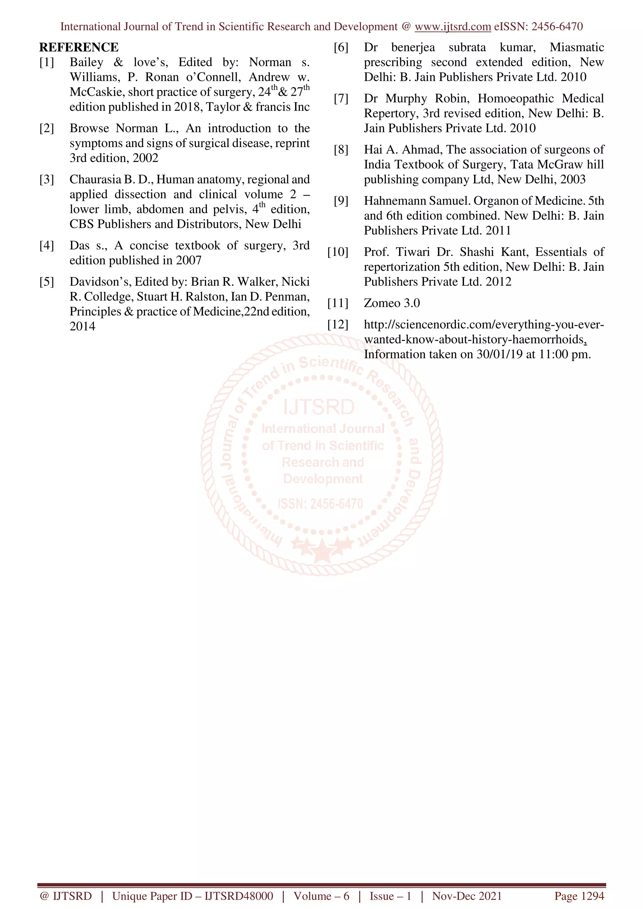 Utility of Murphy’s Repertory in Management of Cases of Haemorrhoids | PDF