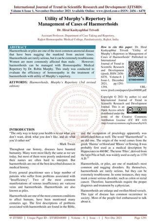 Utility of Murphy’s Repertory in Management of Cases of Haemorrhoids | PDF