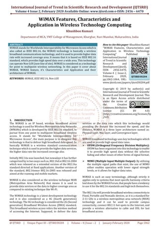 WiMAX Features, Characteristics and Application in Wireless Technology Computing | PDF