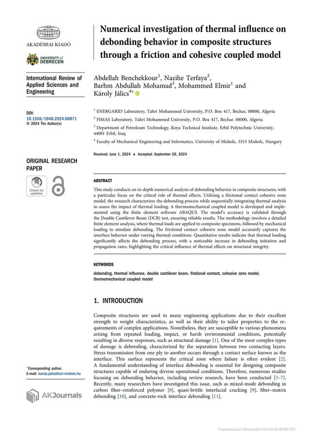 Numerical investigation of thermal influence on debonding behavior in composite structures ...