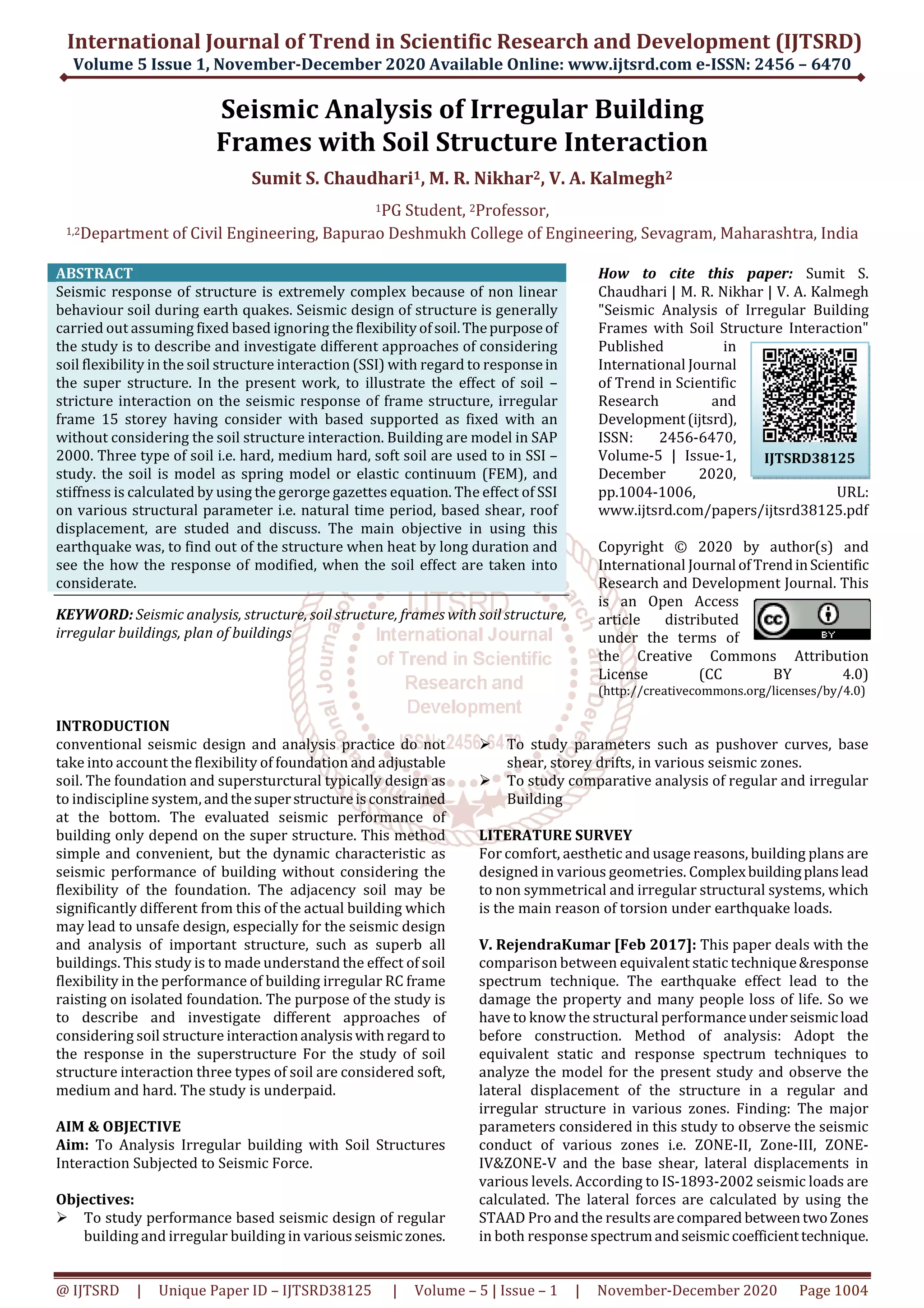 Seismic Analysis of Irregular Building Frames with Soil Structure Interaction | PDF | Civil ...