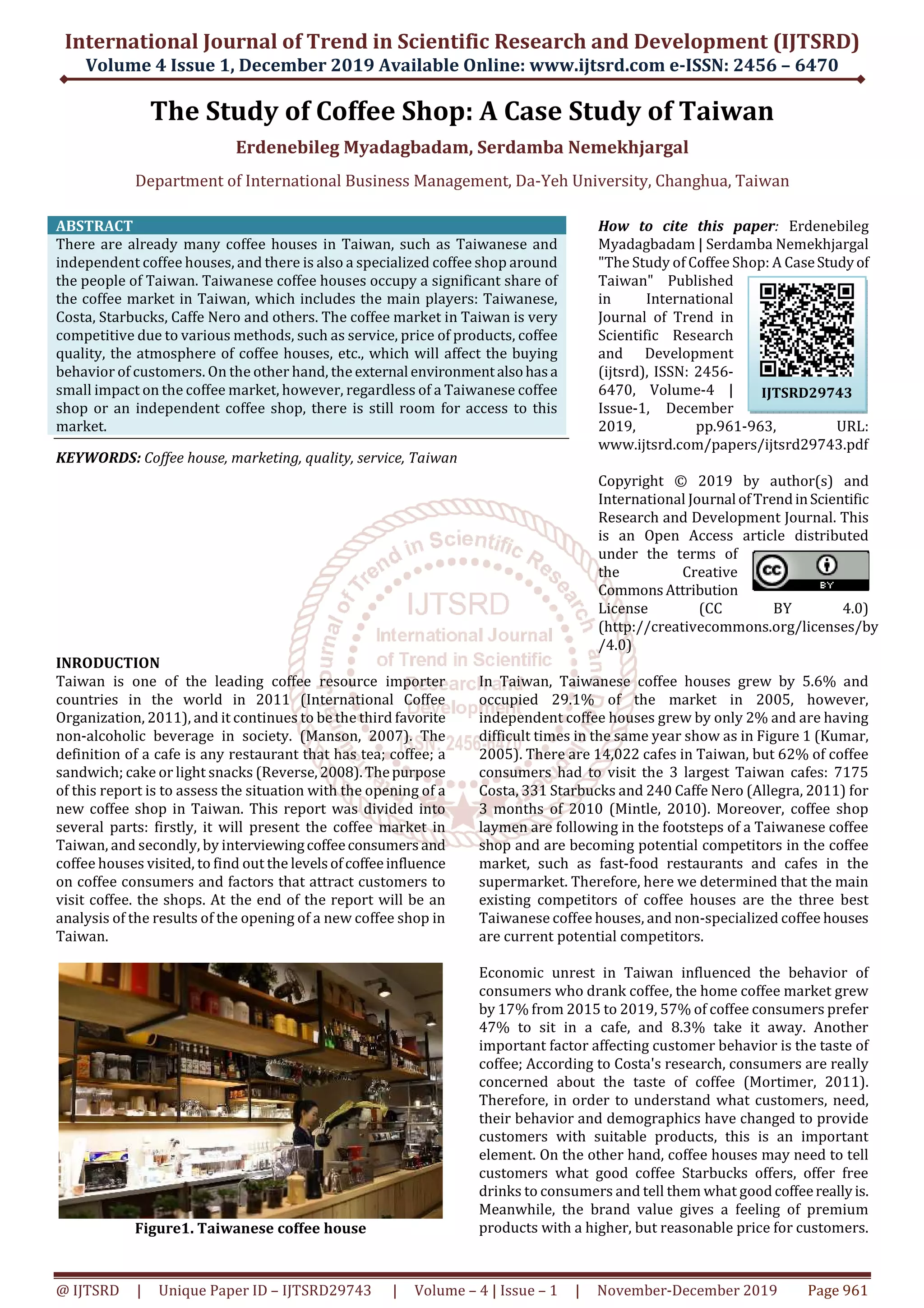 The Study of Coffee Shop: A Case Study of Taiwan | PDF
